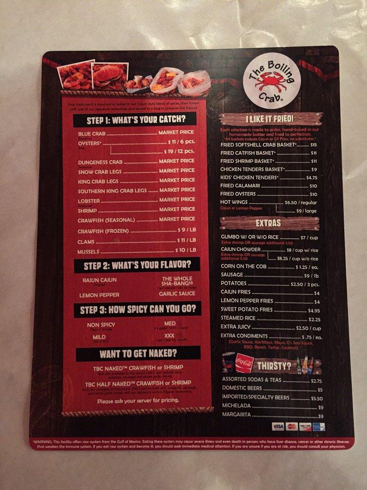 Menu at The Boiling Crab restaurant, Garden Grove, Brookhurst St