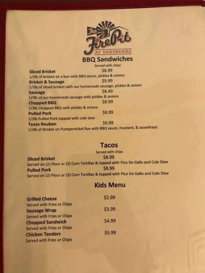 Menu at The Fire Pit Goliad restaurant, Goliad