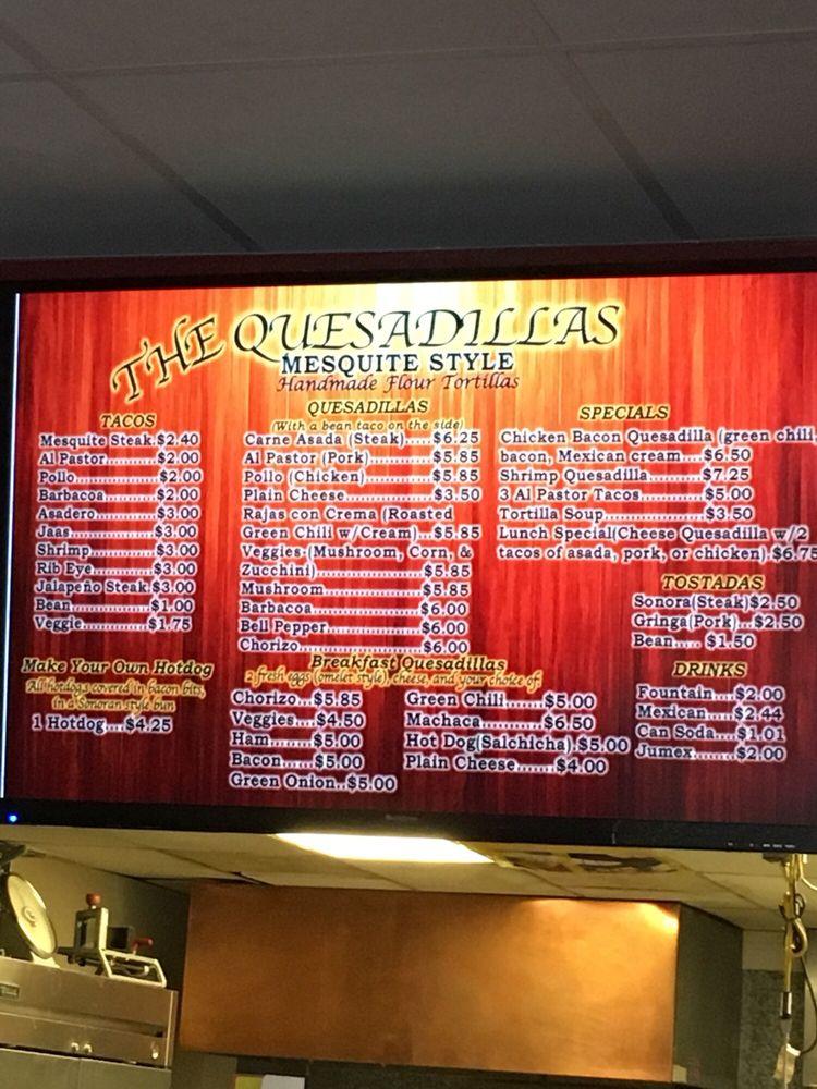 Menu at The Quesadillas restaurant, Tucson