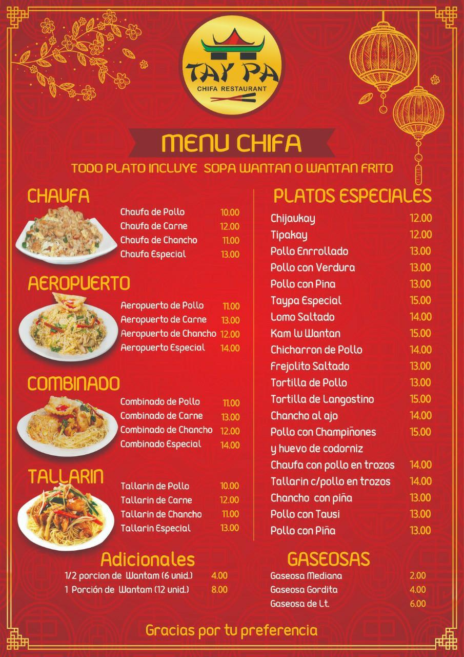 Menu at CHIFA TAYPA TOLOMEO restaurant, Lurin