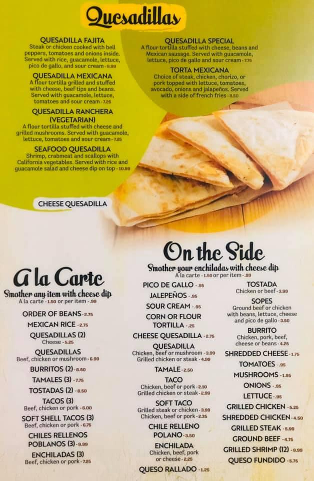 Menu at El Ranchito restaurant, Osage City
