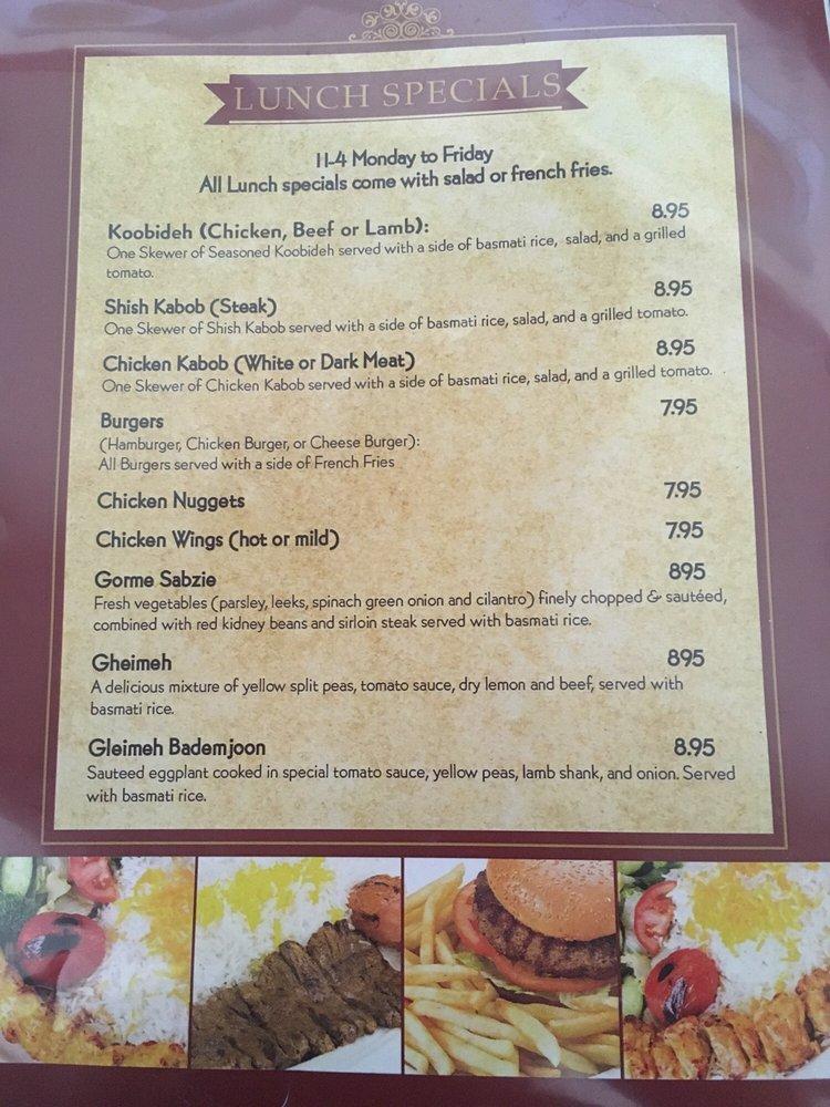 Menu at Heidar Baba restaurant, Pasadena