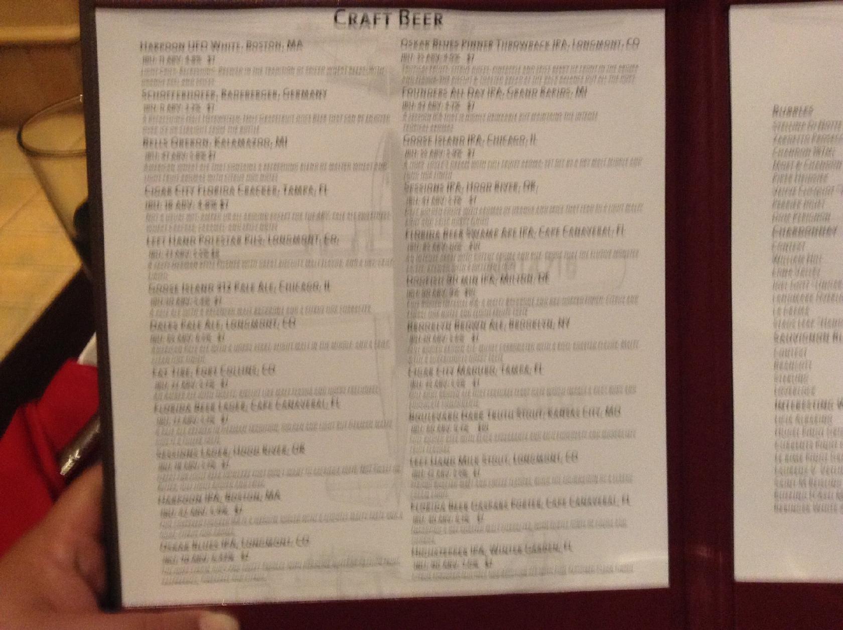 Menu at Jake's American Bar, Orlando