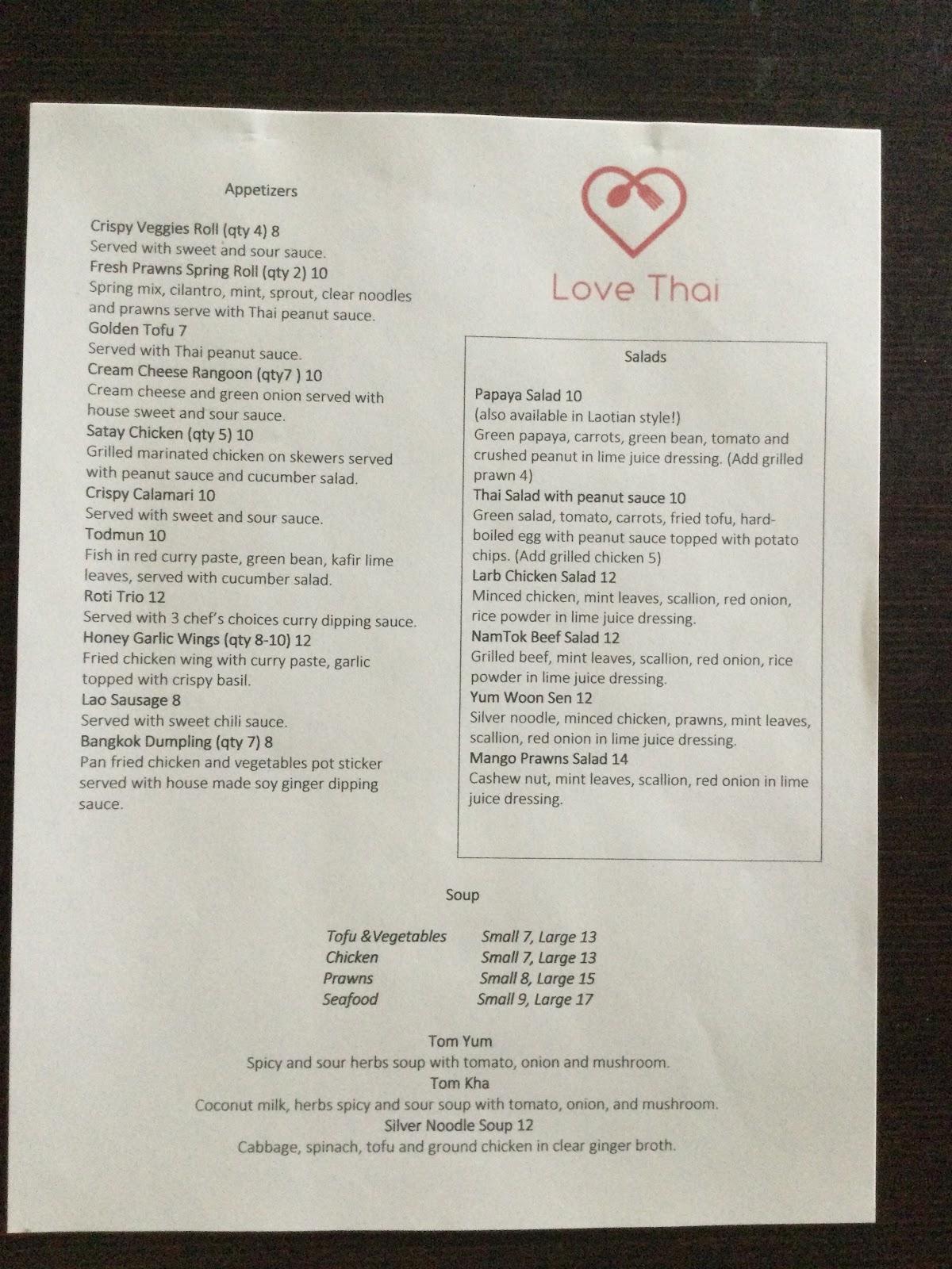 Menu at Love Thai Restaurant, Concord