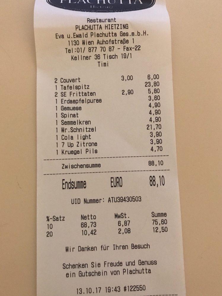 Speisekarte von Plachutta Stammhaus Hietzing restaurant, Wien ...