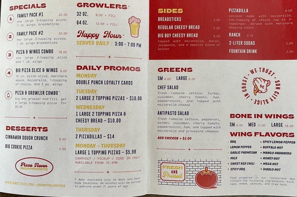 Menu at Sun City Slice Pizza (Eastlake) pizzeria, El Paso
