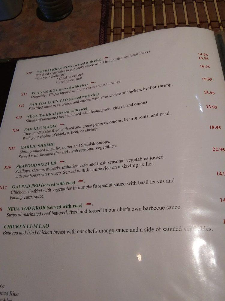 Menu at T'Basil restaurant, Ottawa