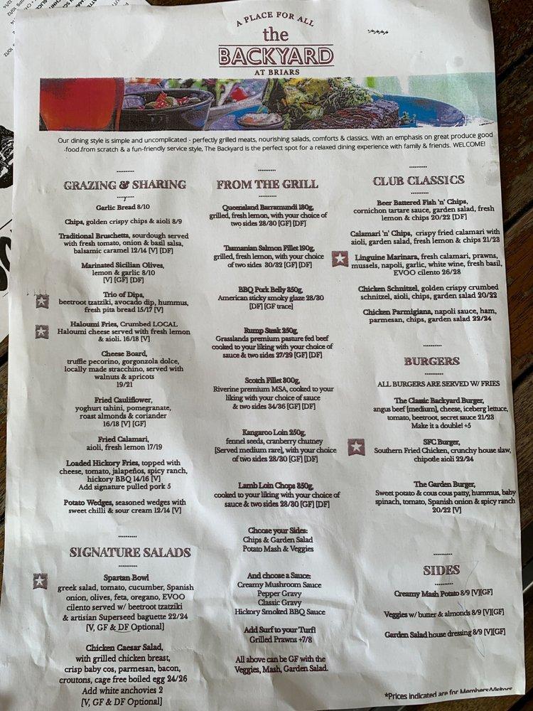 Menu at the BACKYARD pub & bar, Concord, 14 Ian Parade