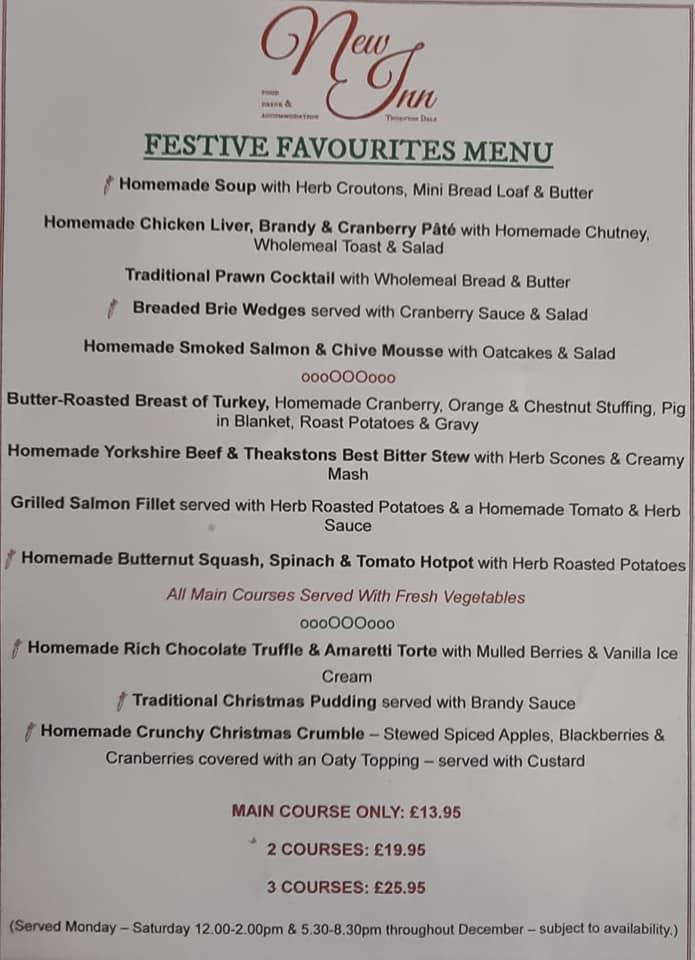 Menu at The New Inn pub & bar, Thornton Dale