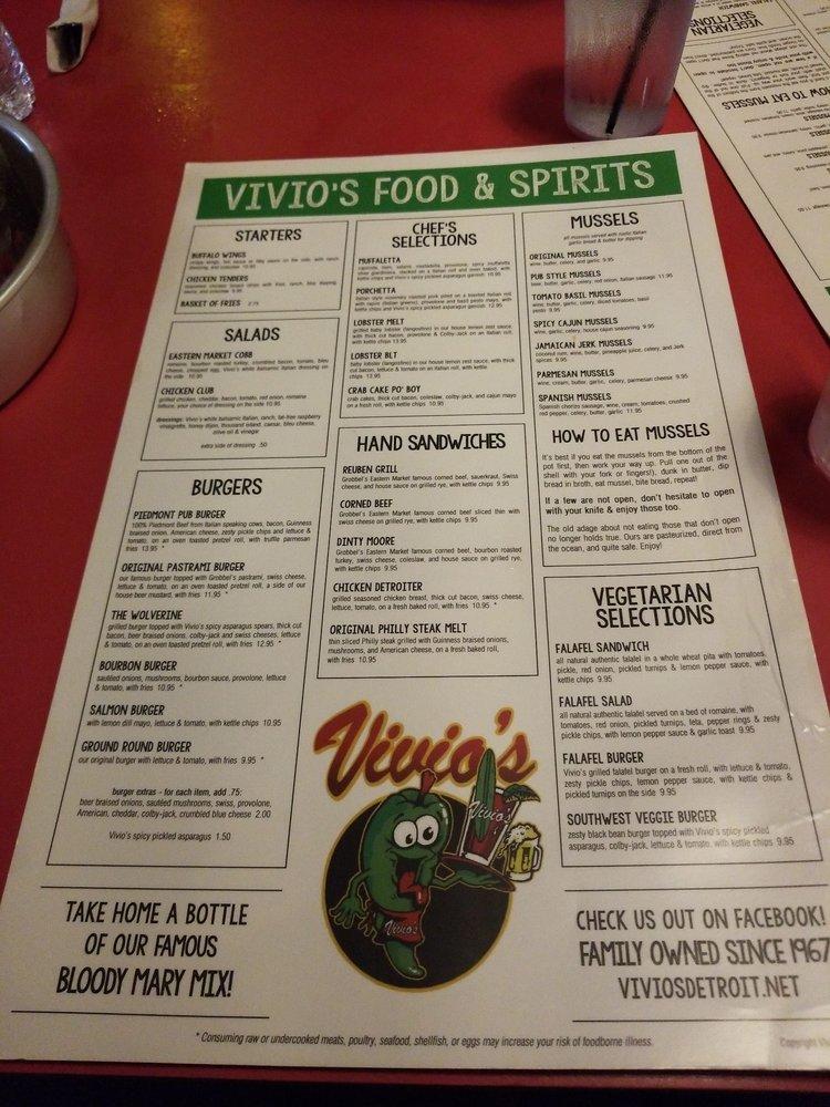 Menu at Vivio's Detroit Eastern Market pub & bar, Detroit