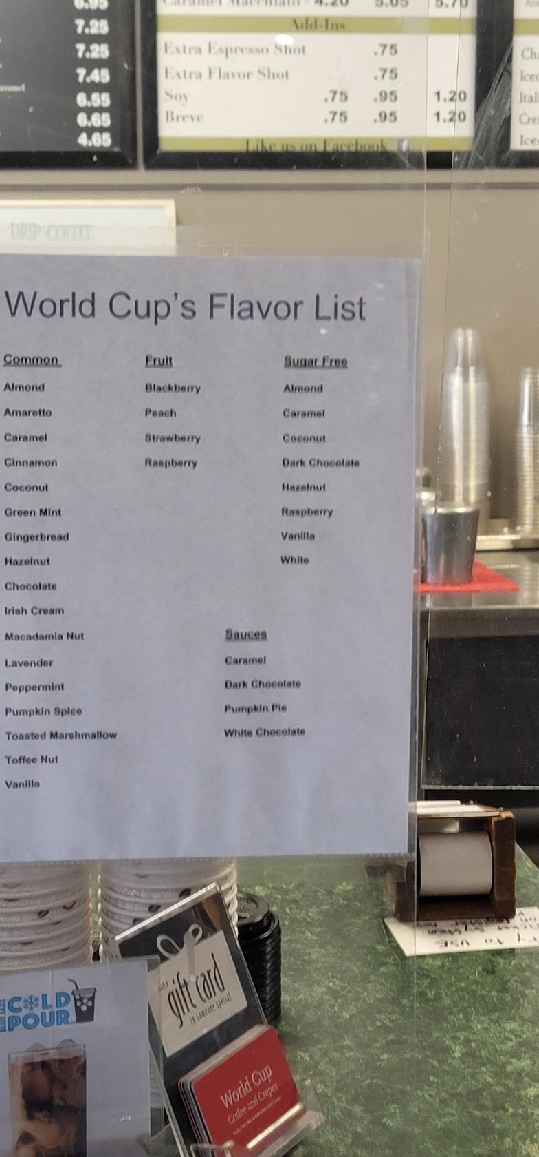 Menu at World Cup Coffee and Crepes cafe, Topeka