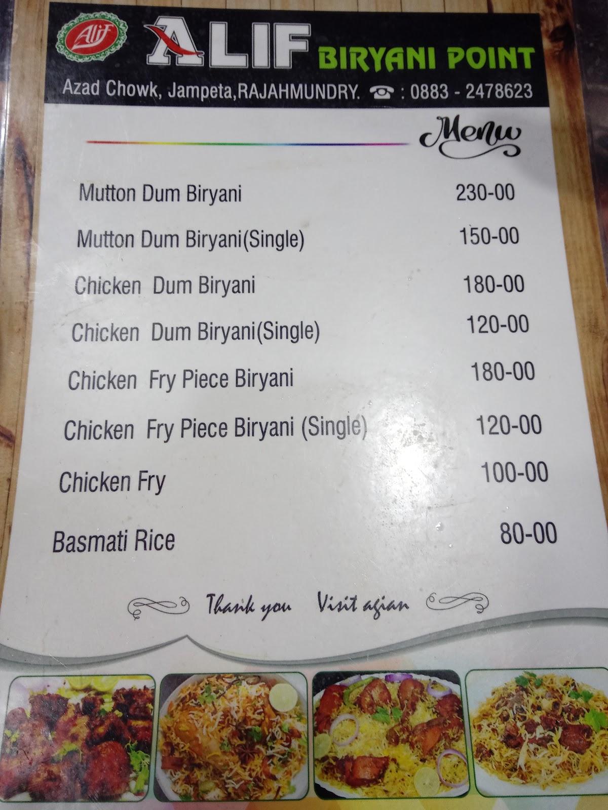 Menu at ALIF RESTAURANT, Rajahmundry