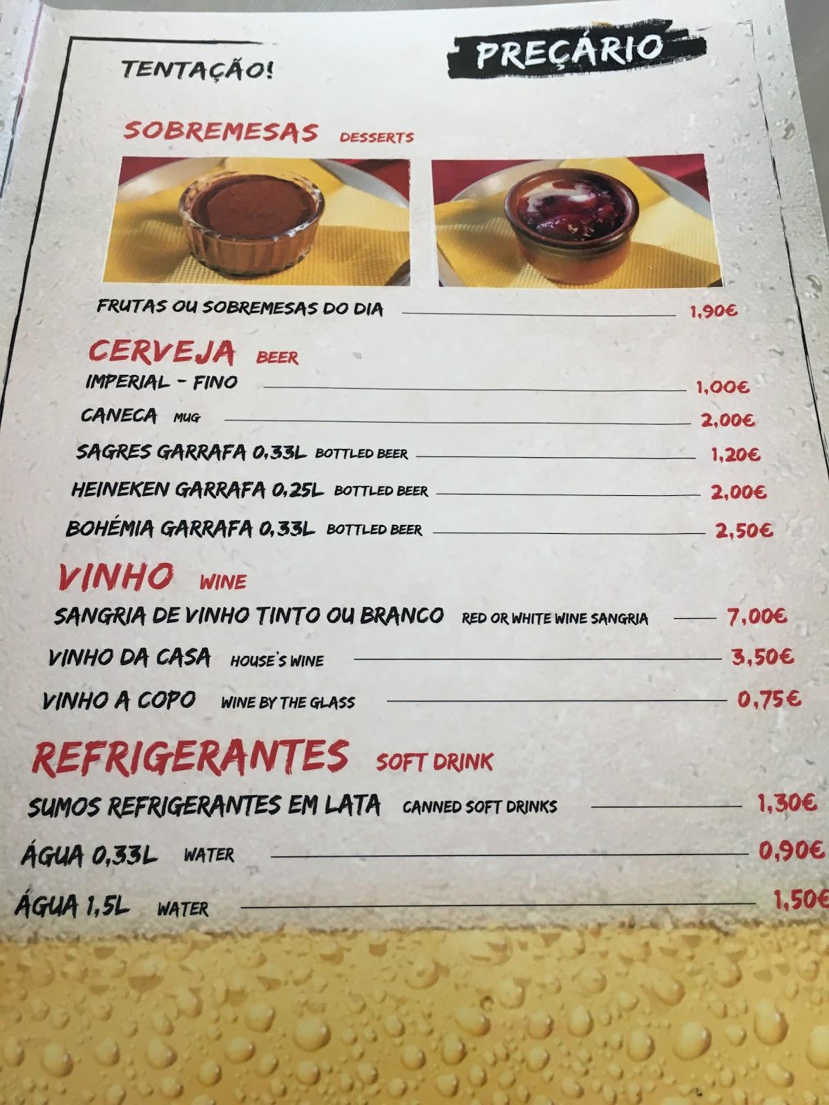 Menu at Cervejaria Marisqueira Sagres pub & bar, Figueira da Foz
