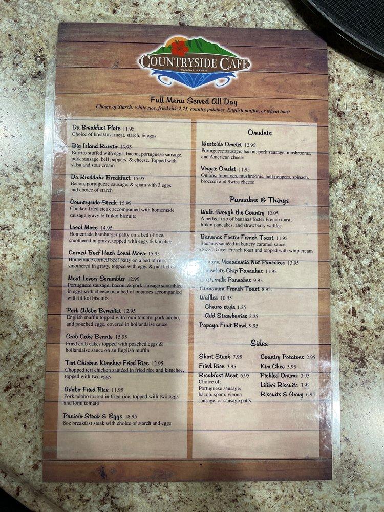 Menu at Countryside Cafe (Kea'au Location), Keaau
