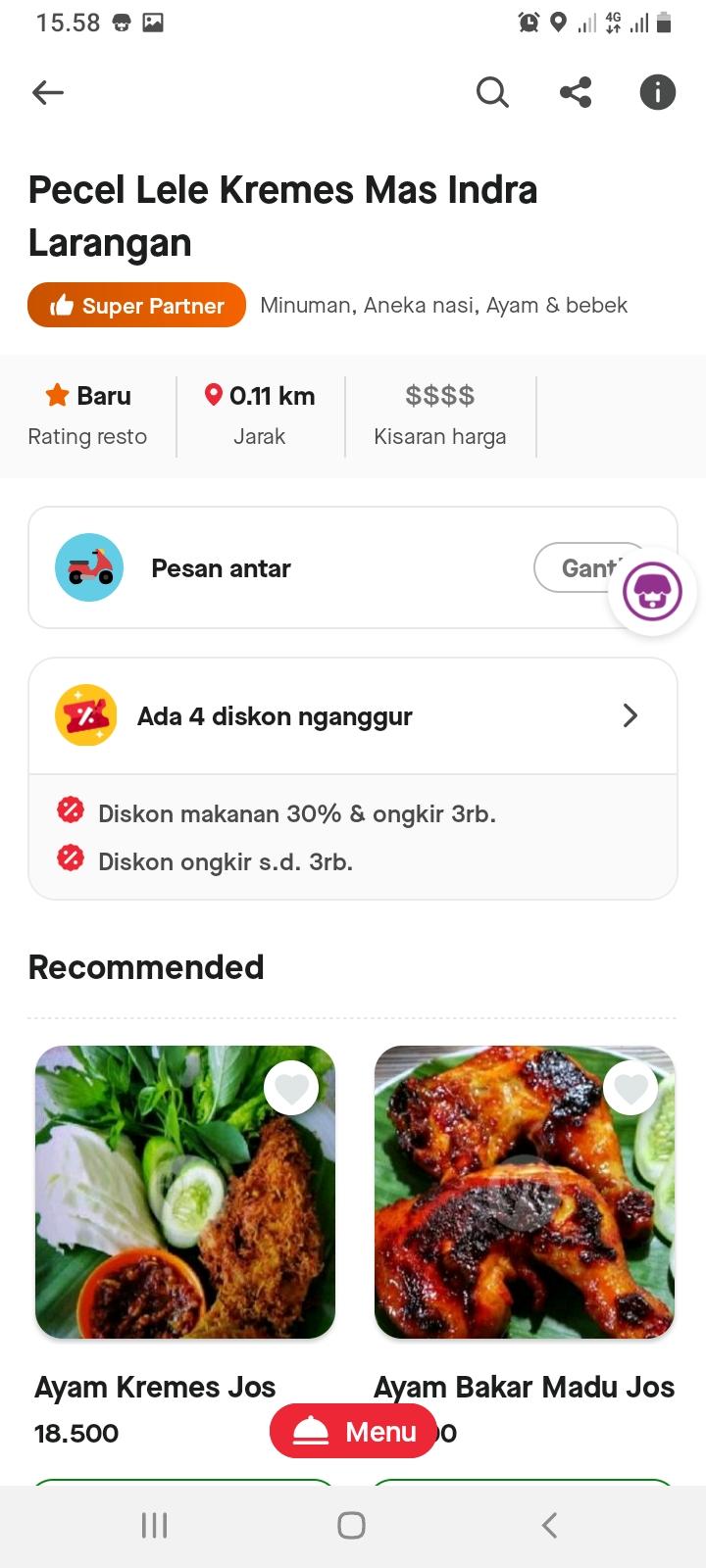 Menu at PECEL LELE KREMES INDRA restaurant, Tangerang