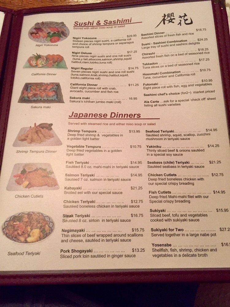 Menu at Sakura restaurant, Indianapolis