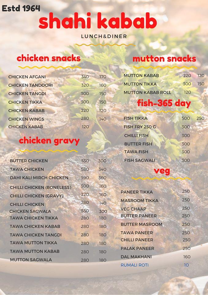 Menu at shahi Hotel, India, Hotel shahi dhaba