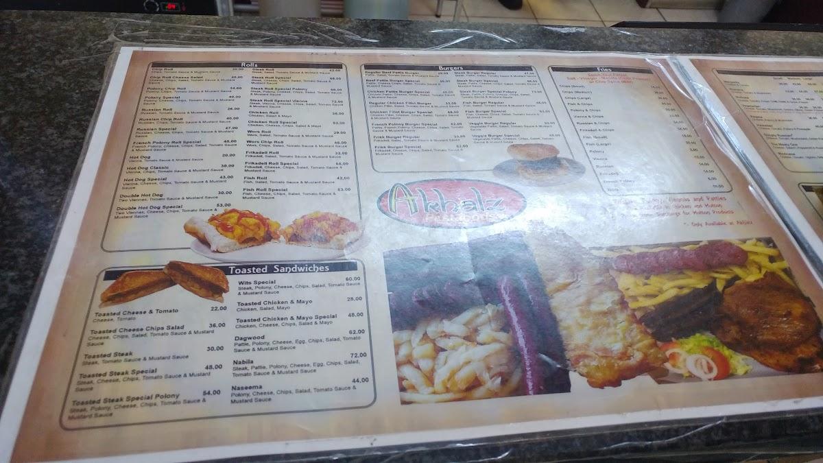 Menu at Akhalz Kelvin (Akhalwayas) restaurant, Johannesburg