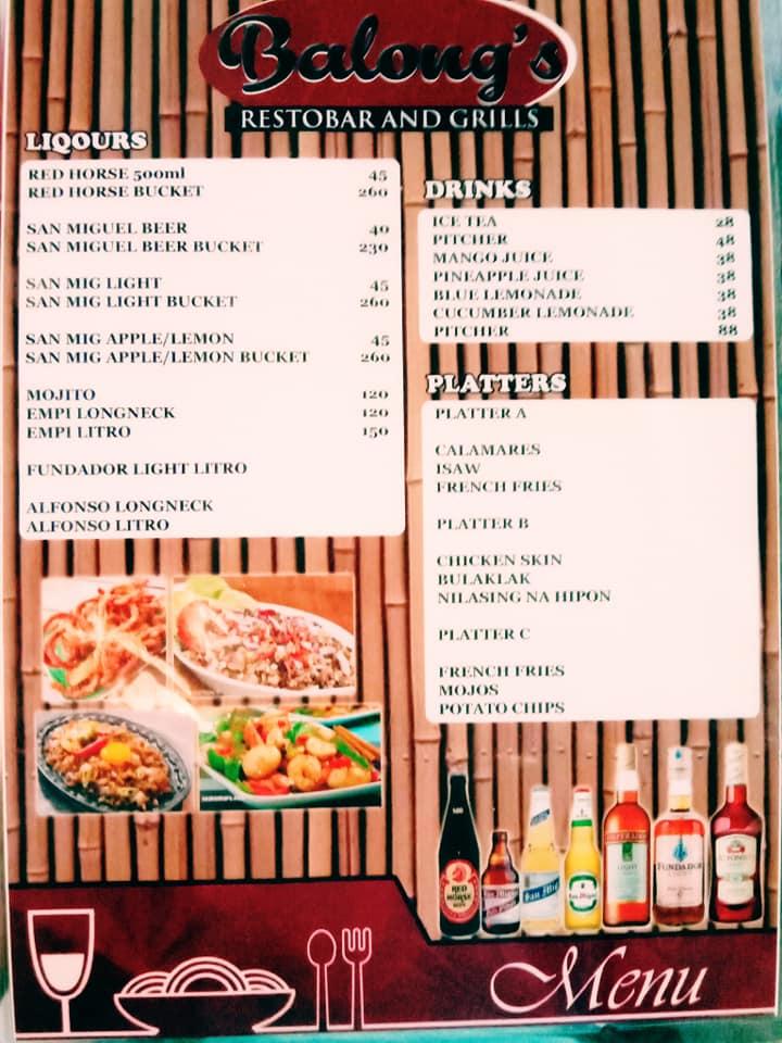 Menu at Balong's Restobar & Grill, Science City of Muñoz