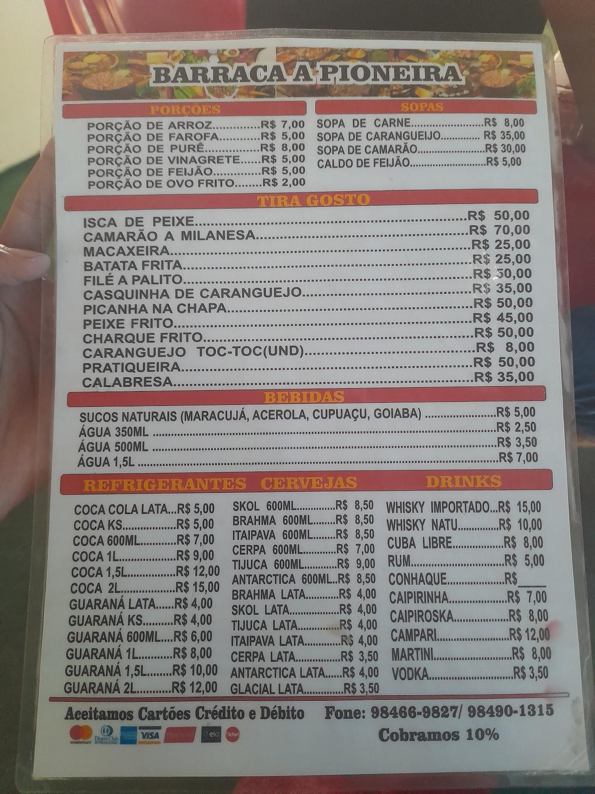 Menu at Barraca A Pioneira, Belém