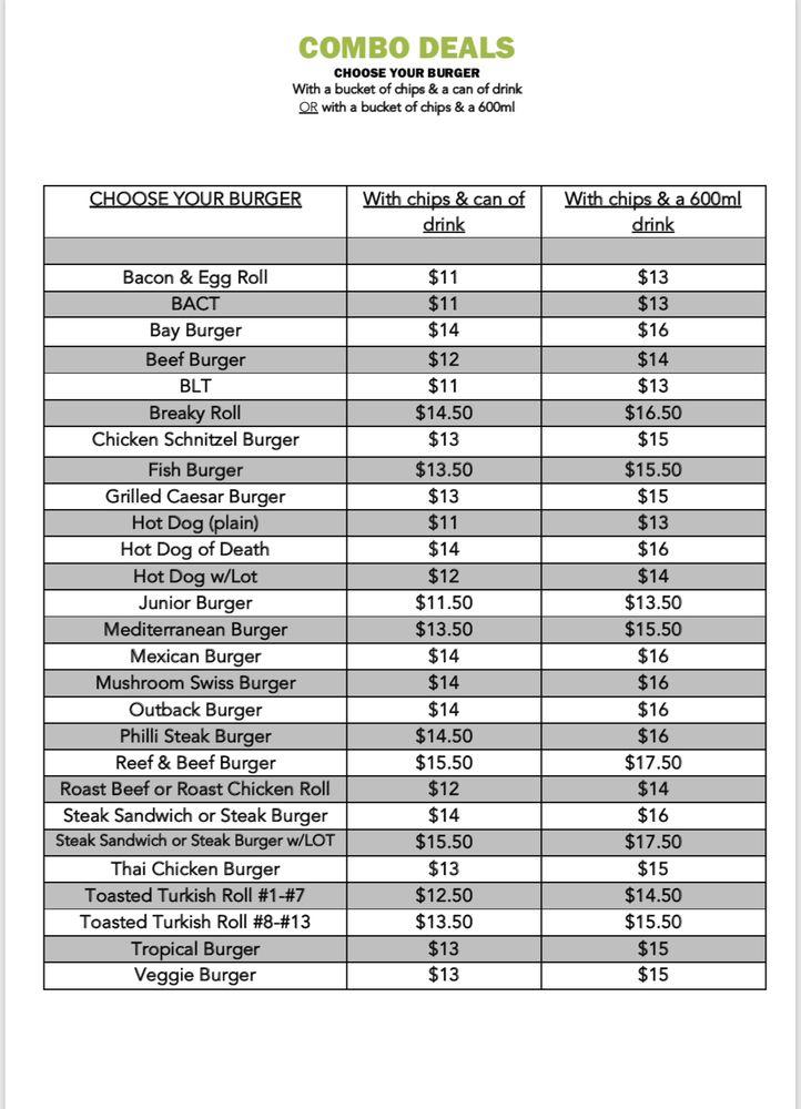 Menu at Chews on Hughes cafe, Batemans Bay