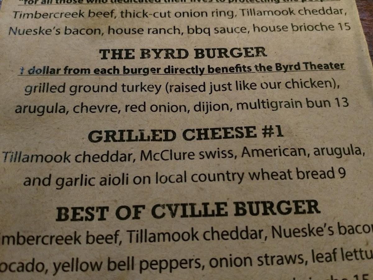 Menu at Citizen Burger Bar, Richmond