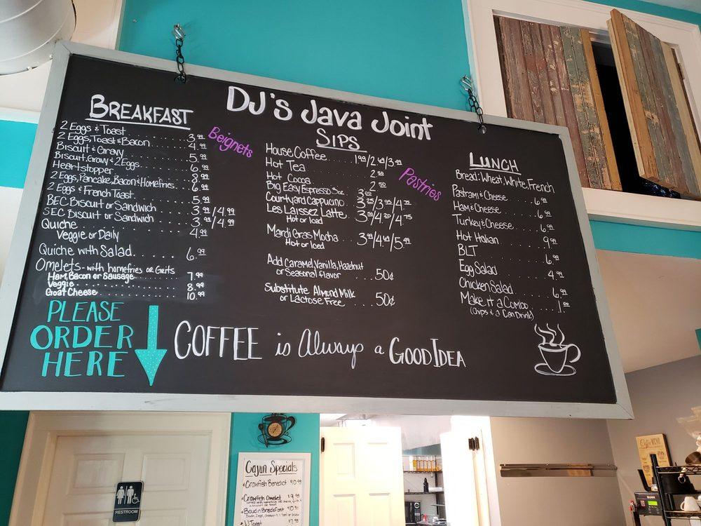 Menu at D.J.'s Rajun Cajun Java Joint cafe, Petersburg