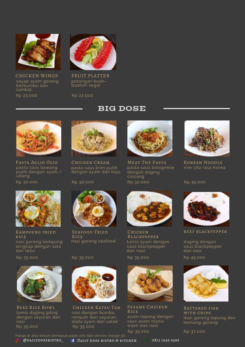 Menu at Daily Dose Bistro & Kitchen cafe, Lubuklinggau