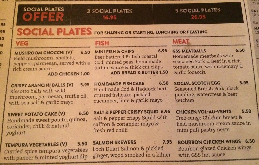 Menu at Gas Street Social pub & bar, Birmingham