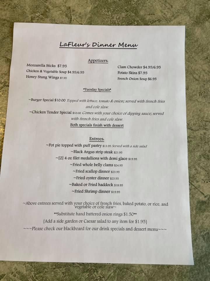 Menu at La Fleurs Restaurant, Jay