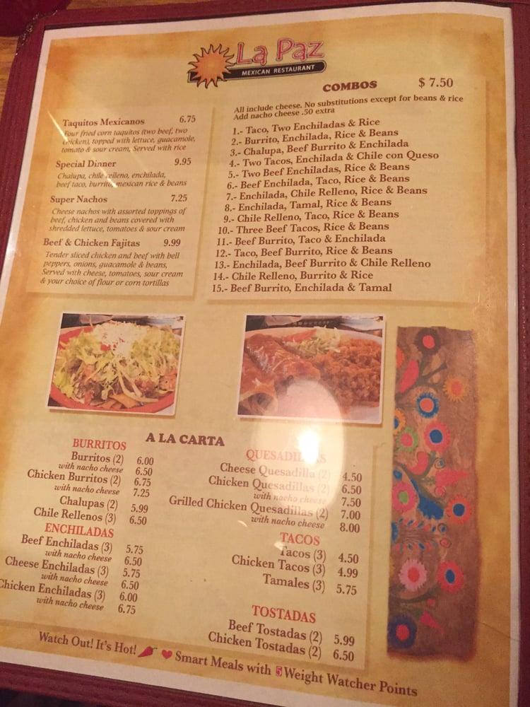 Menu at La Paz Mexican Restaurant & Grill, Boiling Springs