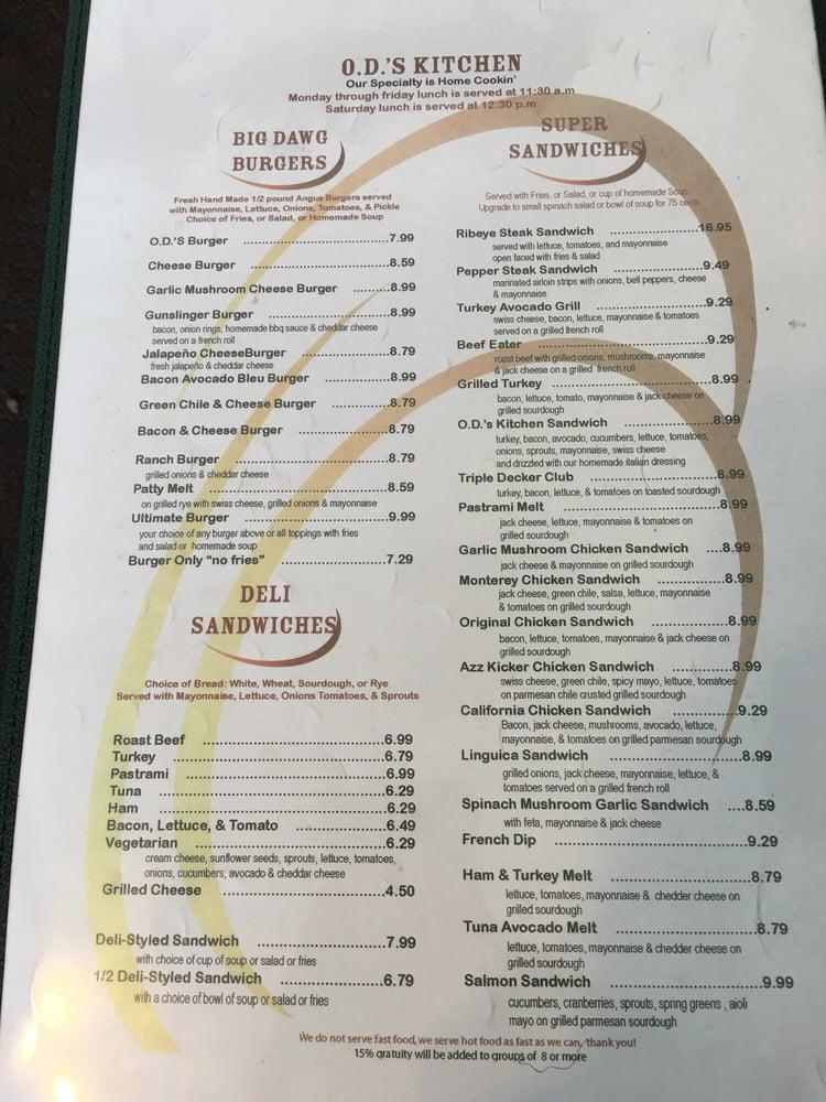 Menu at OD's Kitchen restaurant, Gilroy