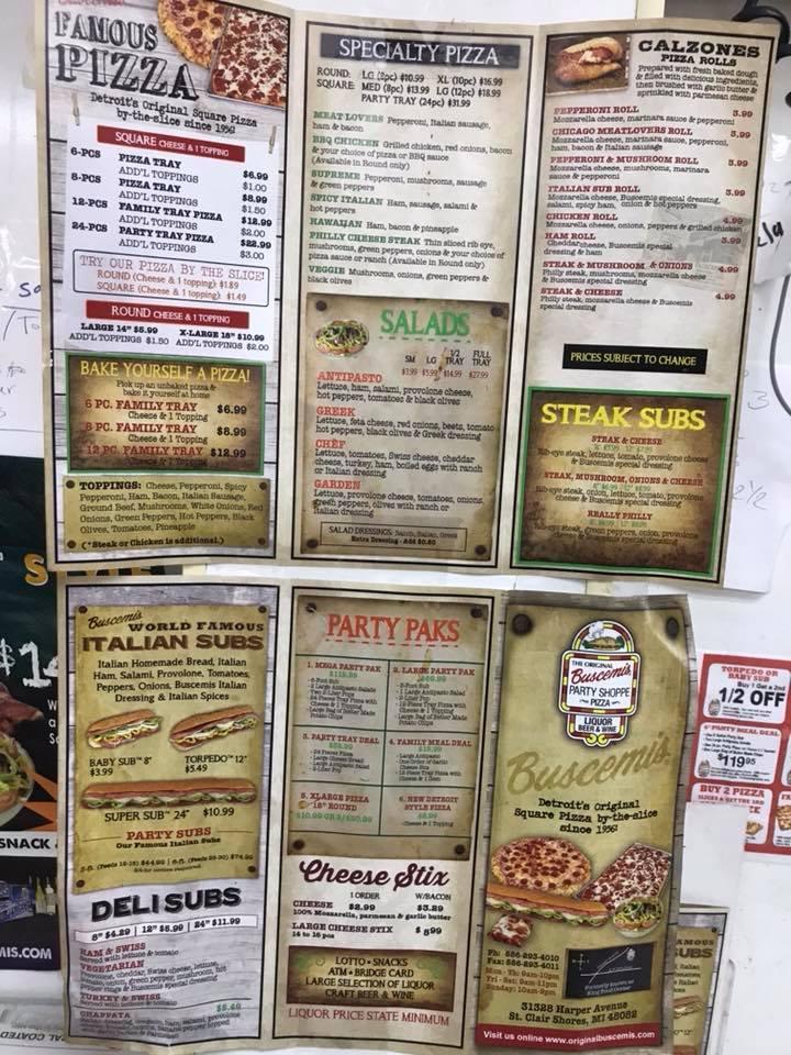 Menu at The Original Buscemis pizzeria, Saint Clair Shores, 31328 Harper
