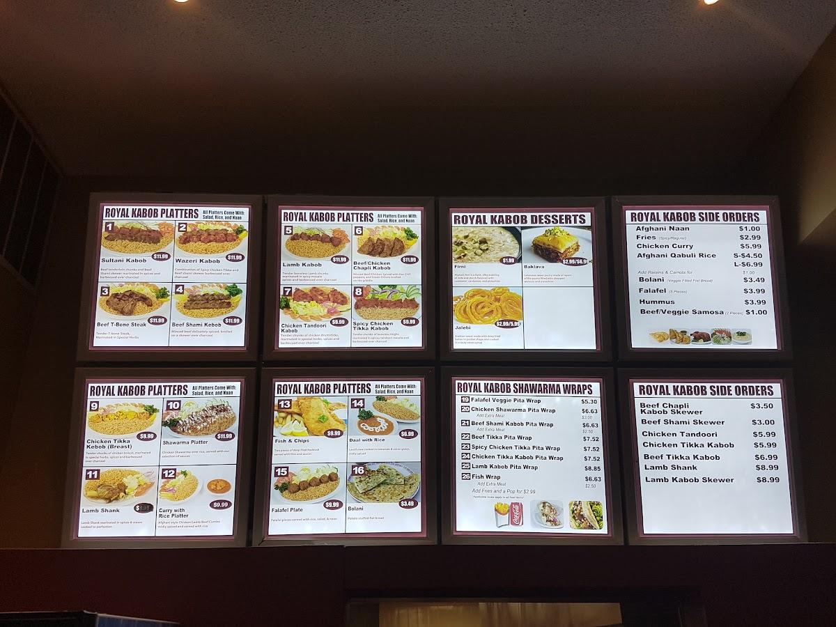 Menu at Royal Kabob Afghan Cuisine restaurant, Brampton, 284 Queen St E