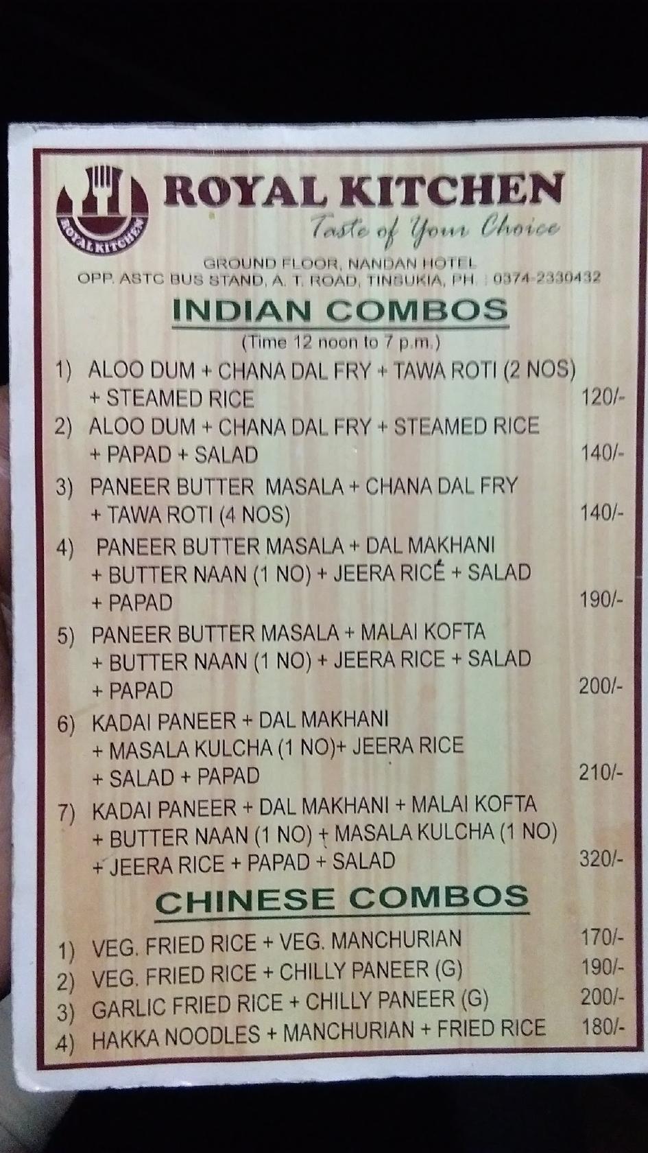Menu at Royal Kitchen, Tinsukia, AT Road