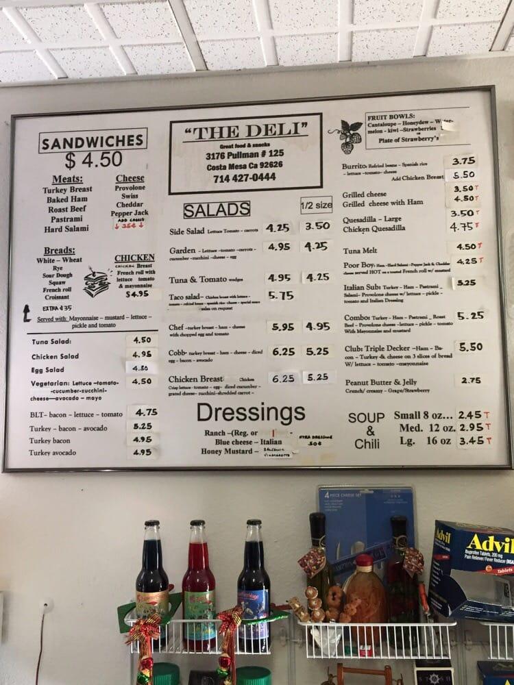 Menu at The Deli restaurant, Costa Mesa