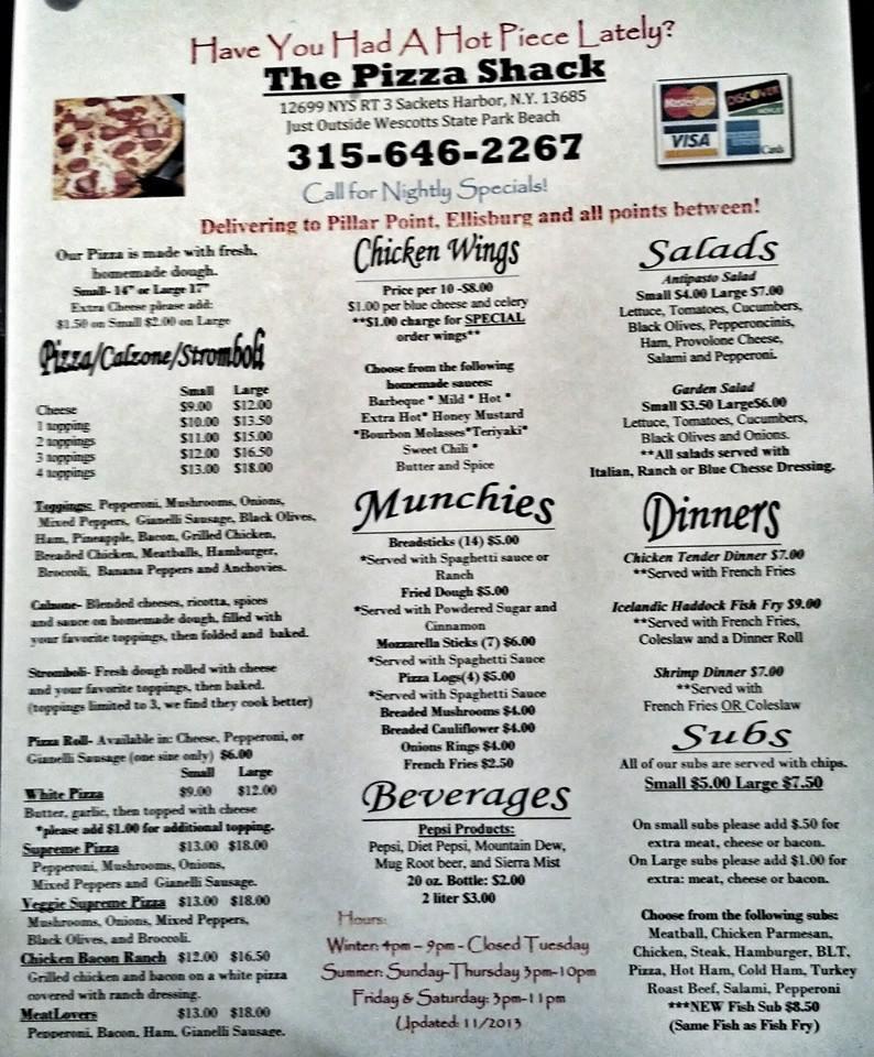 Menu at The Pizza Shack / Carsons Pizzeria & Bar, USA