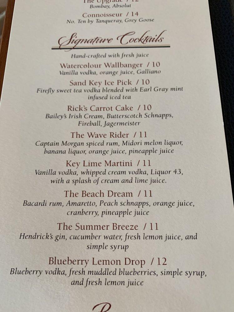 Menu at Watercolour Grillhouse restaurant, Clearwater