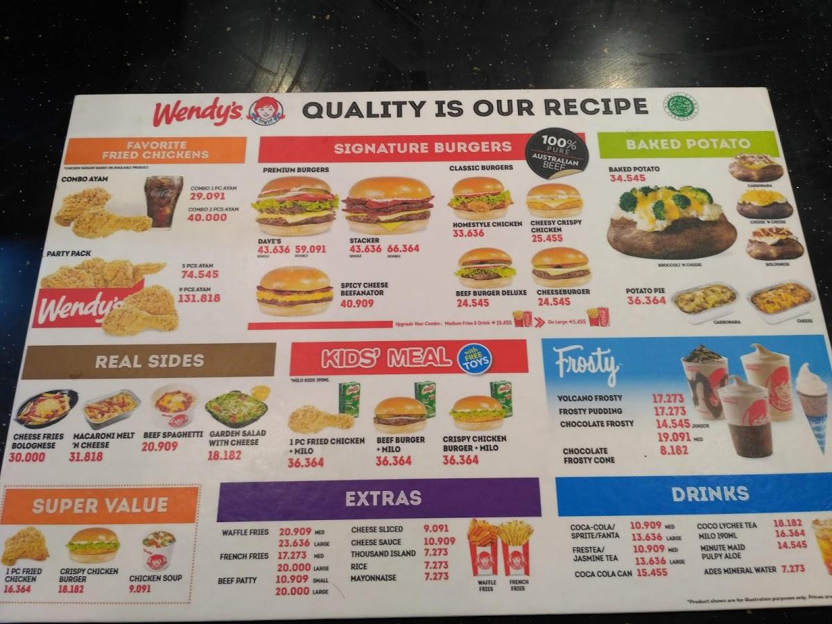 Menu at Wendy's restaurant, Mataram, TRANSMART