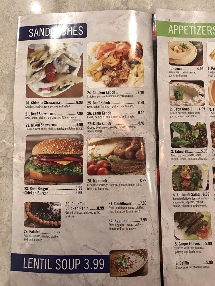 Menu at Chez Talal restaurant, Newmarket