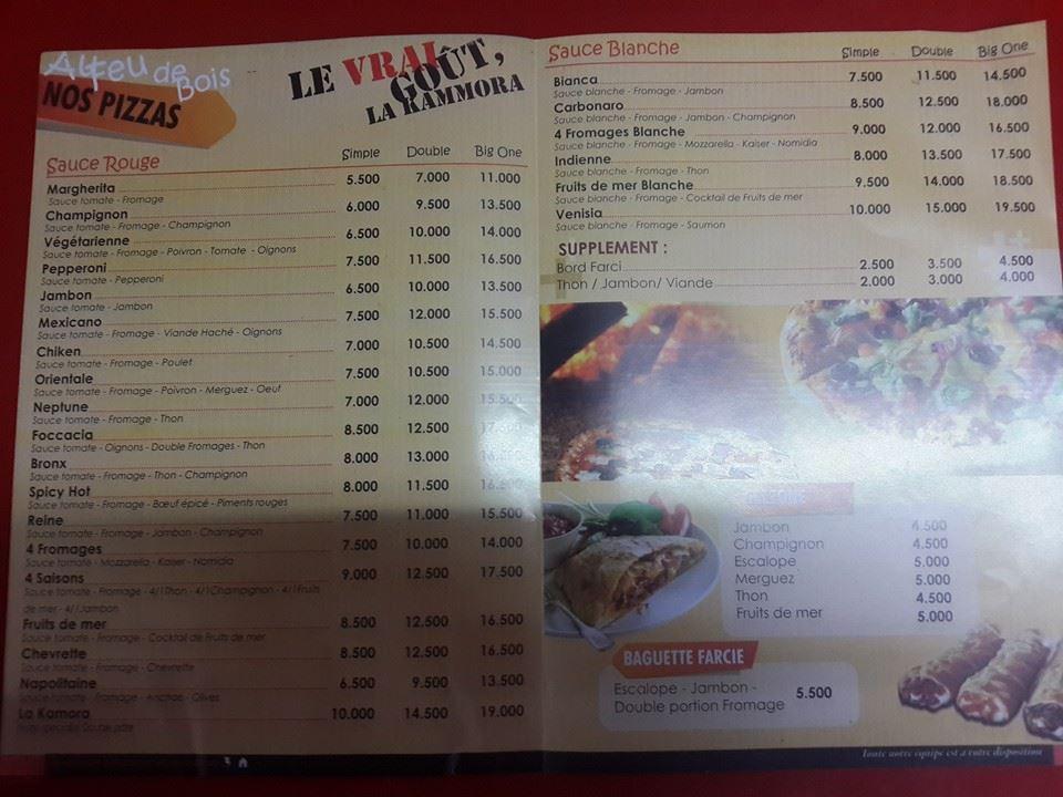 Menu au La Kamoraa Tunisi restaurant, Tunis