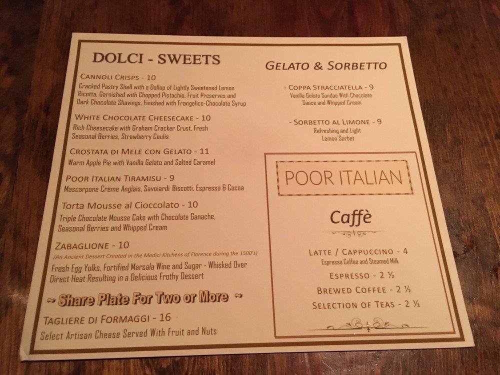 Menu at Poor Italian Ristorante pub & bar, Vancouver
