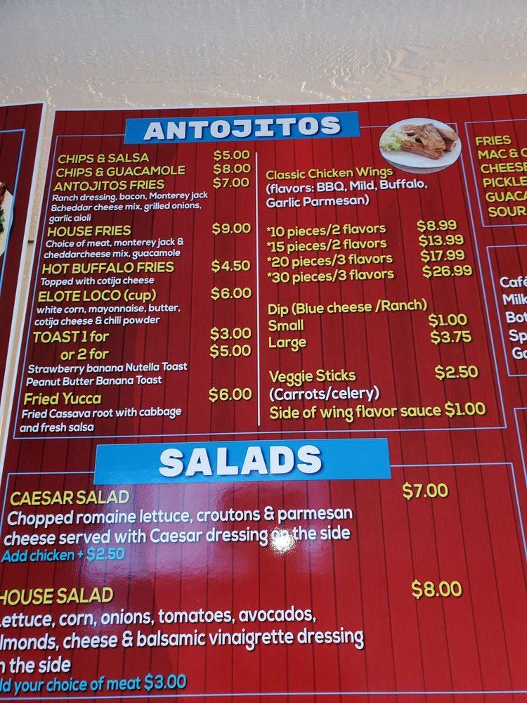 Menu at Antojitos restaurant, Burbank