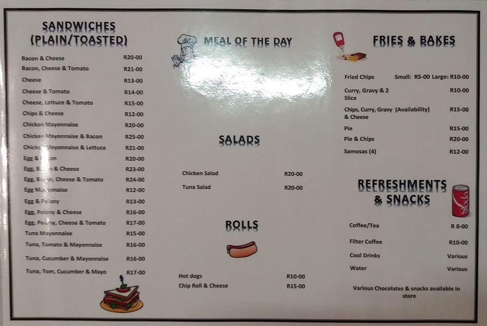 Speisekarte von Biz Café restaurant, Pietermaritzburg