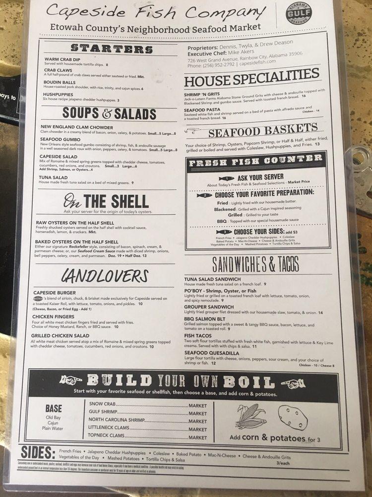 Menu at Capeside Fish Company restaurant, Rainbow City, 726 W Grand Ave