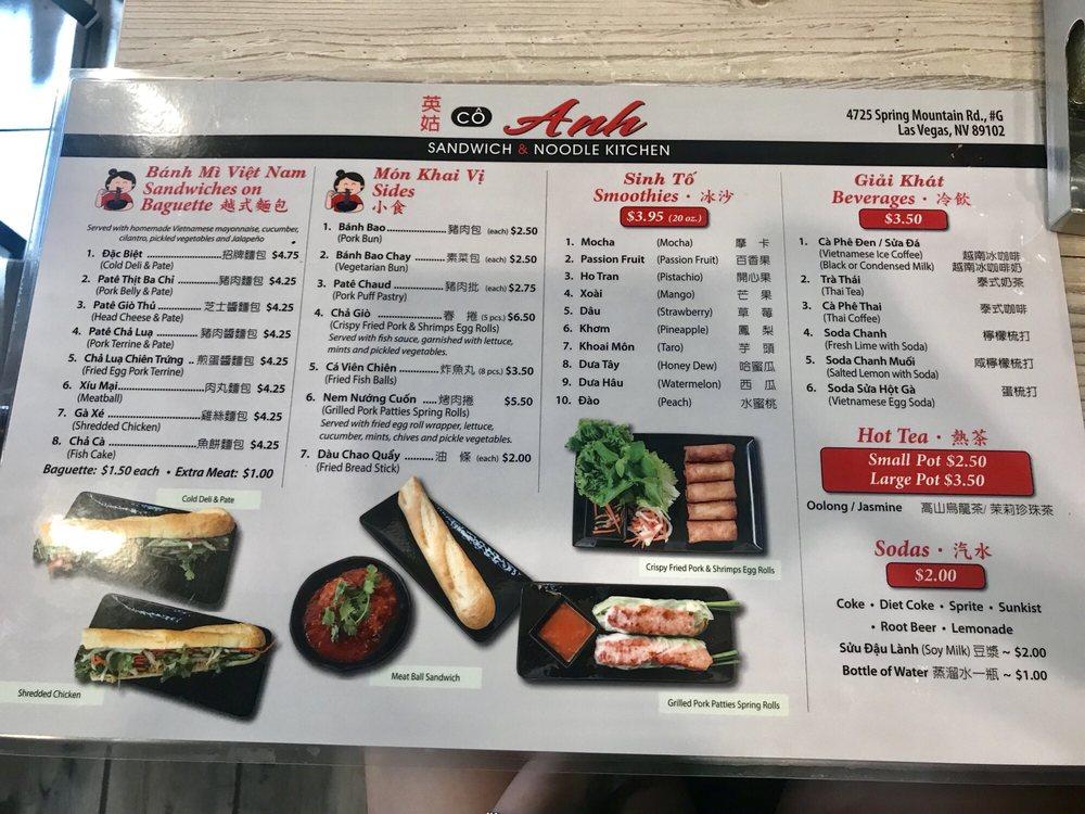 Menu at Cô Anh Sandwich & Noodle Kitchen restaurant, Las Vegas, Spring ...