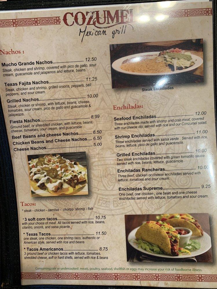 Menu at Cozumel Mexican Grill restaurant, Loxley