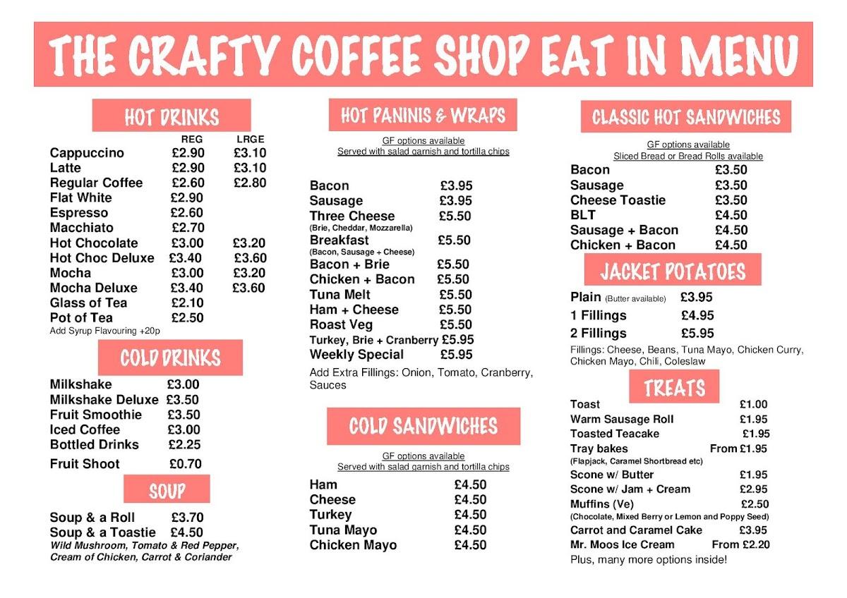 Menu at Crafty Coffee Shop restaurant, Beverley
