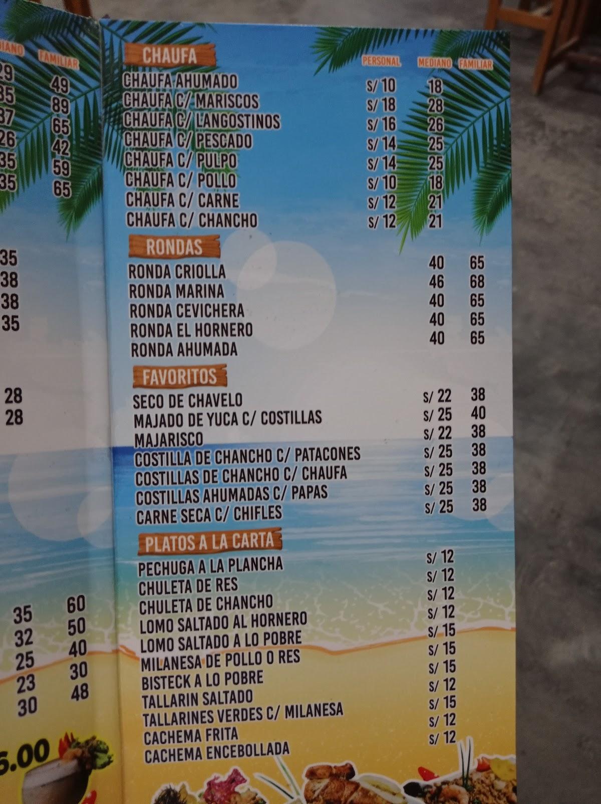 Menu at El hornero VIP restaurant, Piura