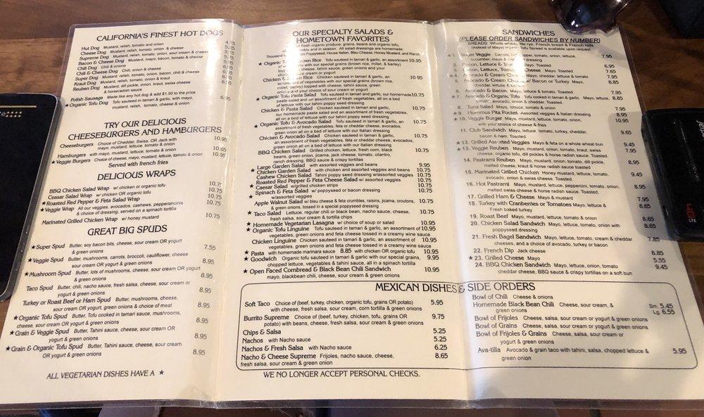 Menu at Ellie's Mutt Hut restaurant, Ukiah